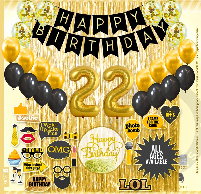 22nd Birthday Decoration Black and Gold for Boy & Girl, 22nd Cake ...