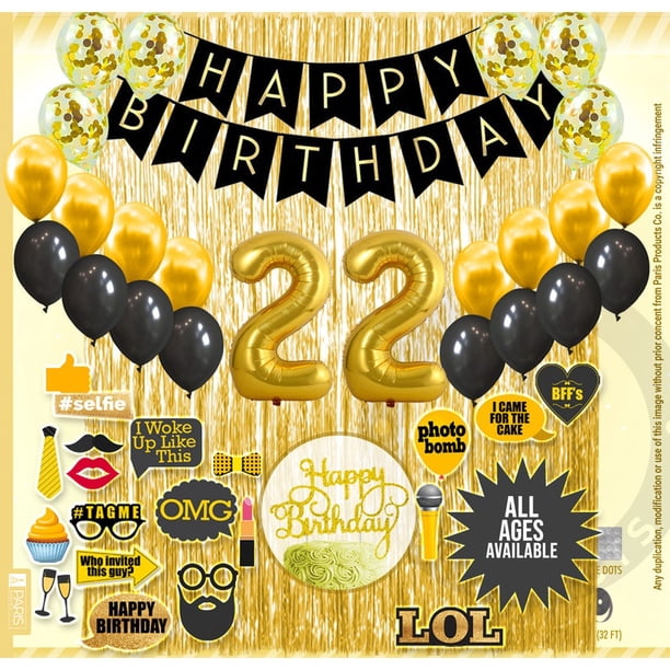 22nd Birthday Decoration Black and Gold for Boy & Girl, 22nd Cake ...