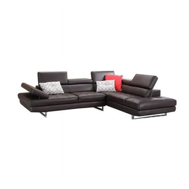 Nicole Modern Leather Sectional Sofa, Gray, Left Hand Facing Chaise ...