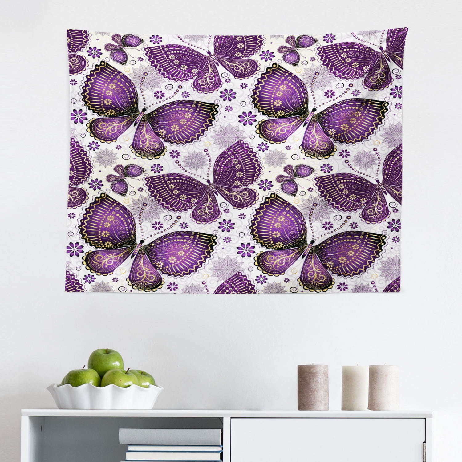 Floral Tapestry, Blossoms Bud Flowers Leaves Paisley Motifs with Hello ...