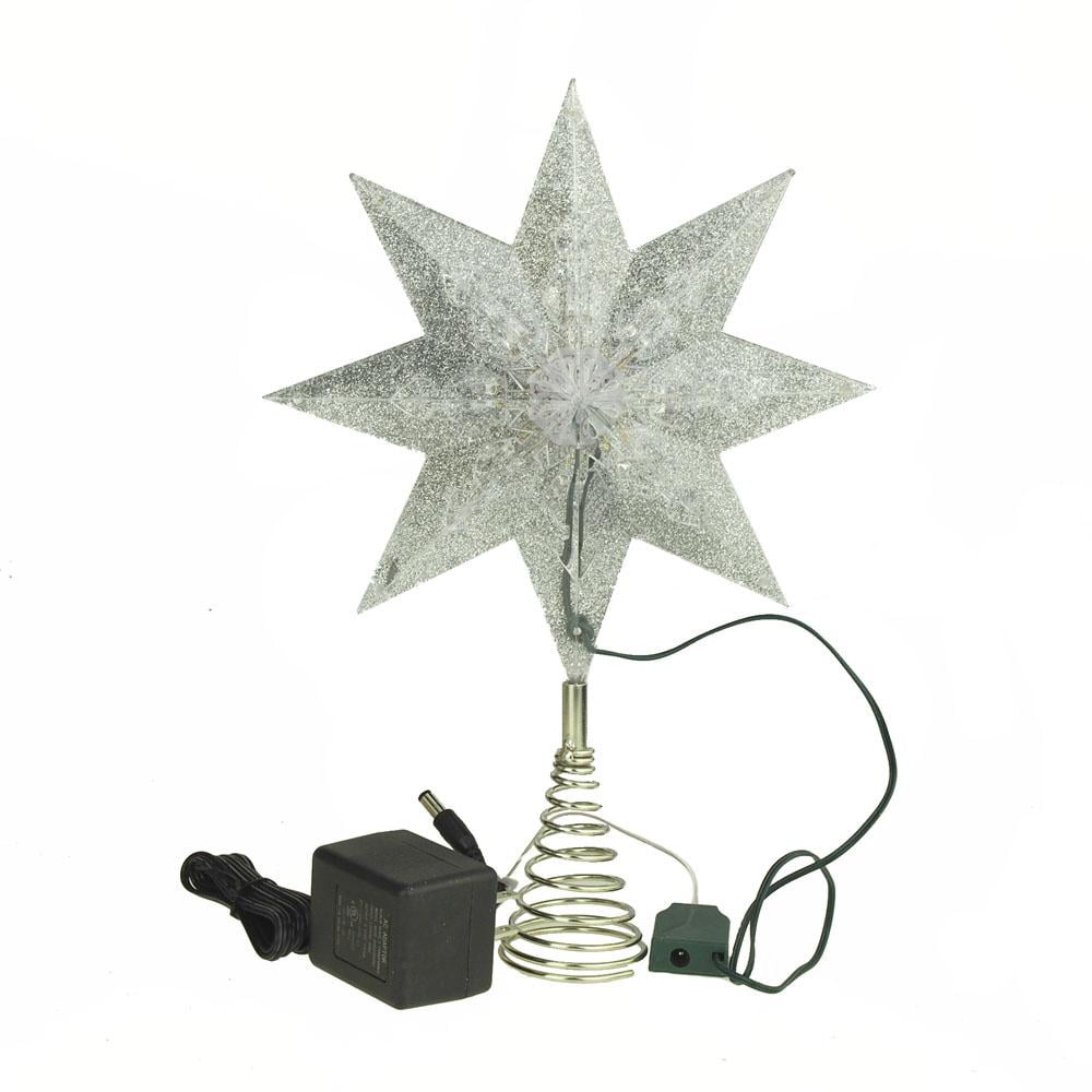 Glitter Star Plastic Christmas Tree Topper Light, Silver, 11-1/2-Inch ...