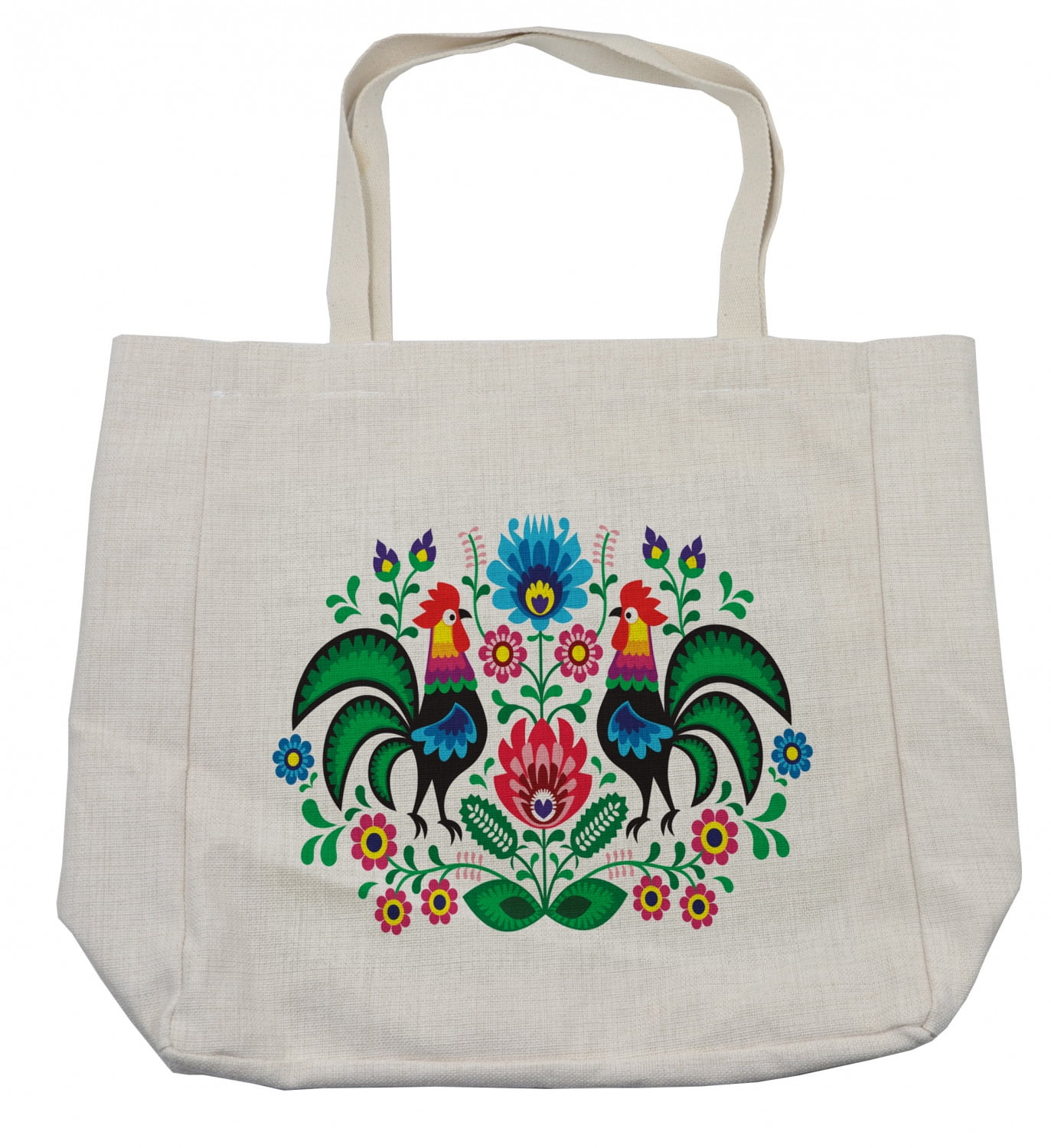 Polish Shopping Bag, Floral Design with Cocks Traditional Folk Layout ...