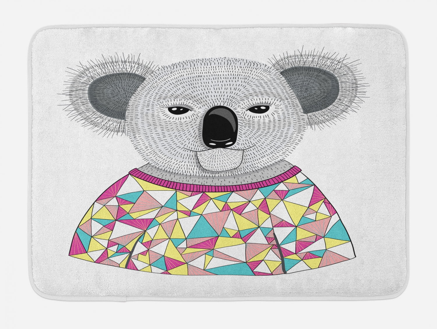 Koala Bath Mat, Hipster Koala with Colorful Polygonal Shirt with ...