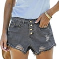 CQONEPT Denim Shorts for Womens Distressed Hem Edge Button Cut Off ...