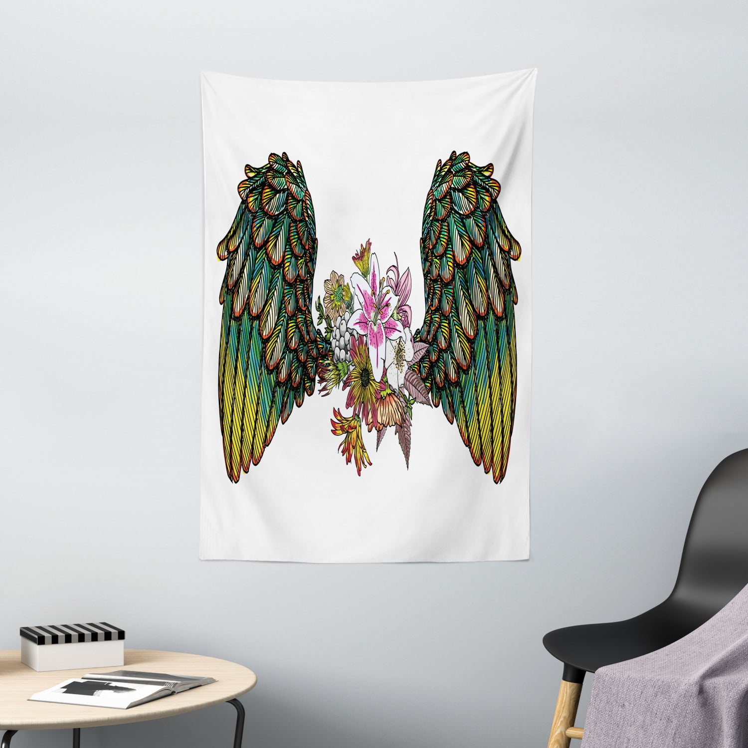 Angel Wings Tapestry, Vintage Orchids Bouquet with Feather Wings Exotic ...