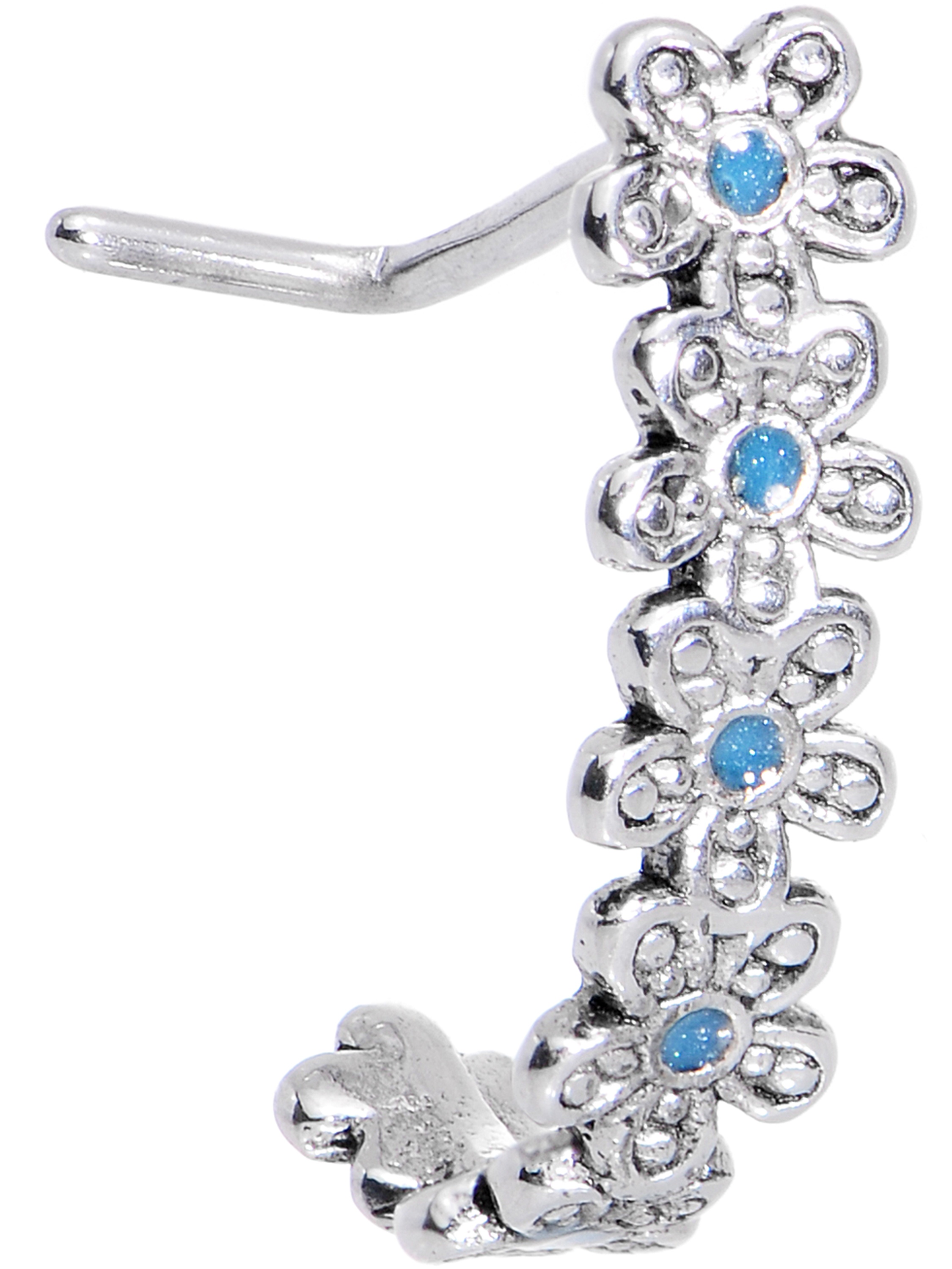 Body Candy Stainless Steel Blue Belle Daisy Chain Faux Hoop L Shaped ...