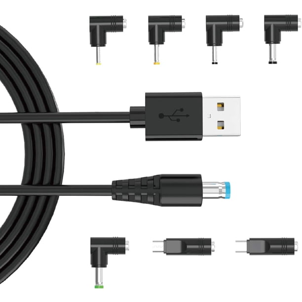 Universal USB to DC 5.5x2.1mm Plug Charging Cord with 7 Interchangeable ...