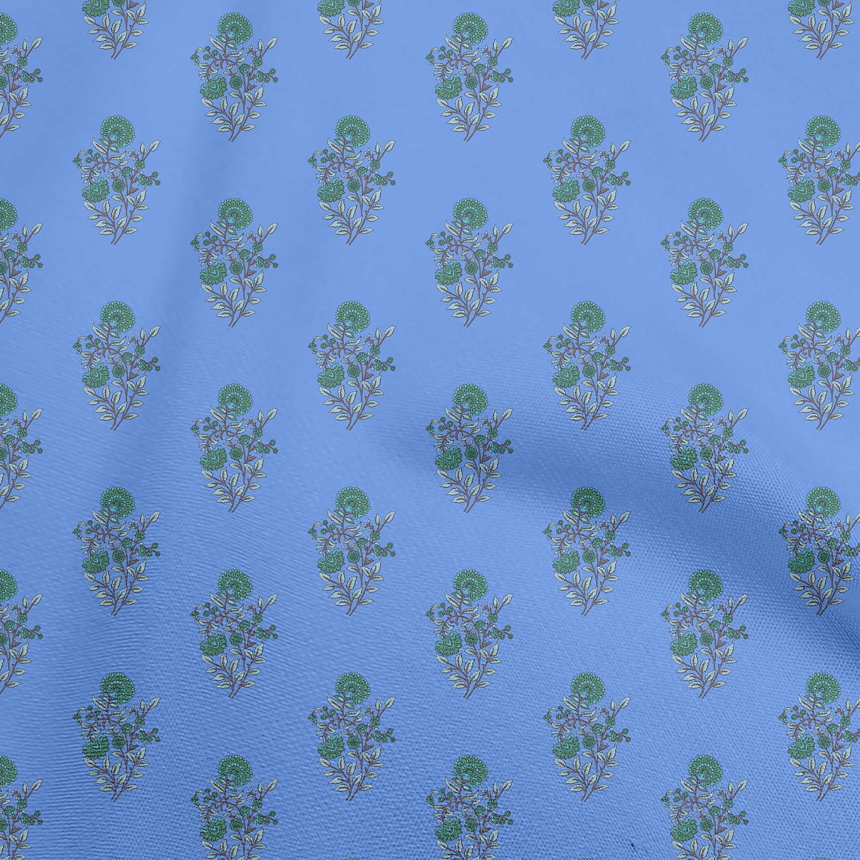 oneOone Cotton Silk Blue Fabric Asian Block Print Diy Clothing Quilting ...