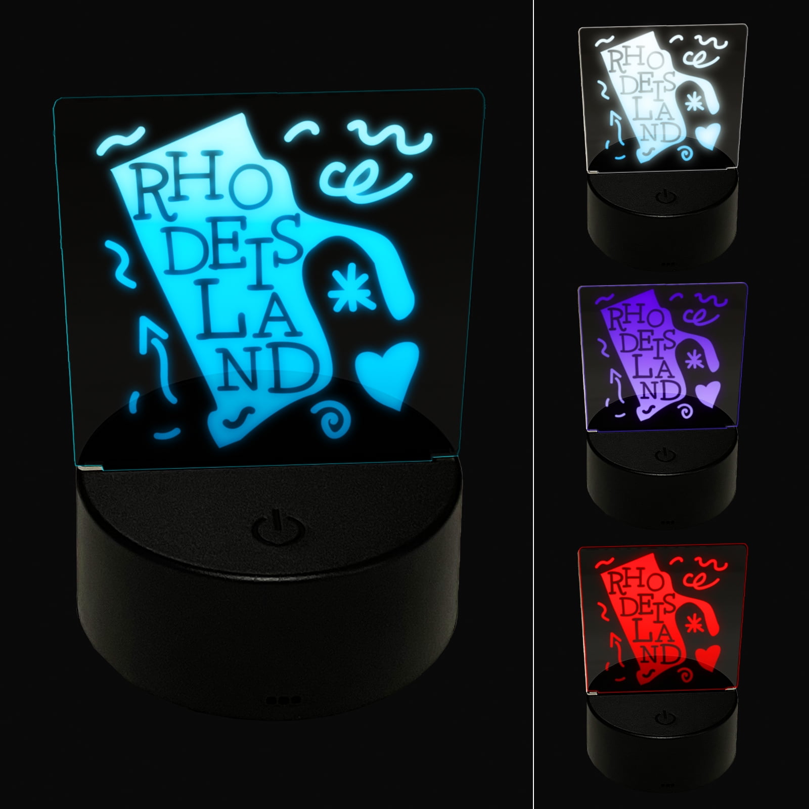 Rhode Island with Text Swirls LED Night Light Sign 3D Illusion Desk ...