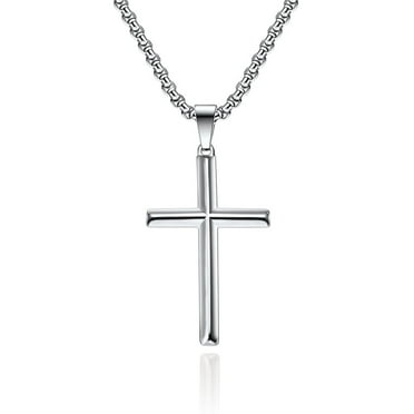 Cross Necklace for Men Silver Gold Black Stainless Steel Beveled Edge ...