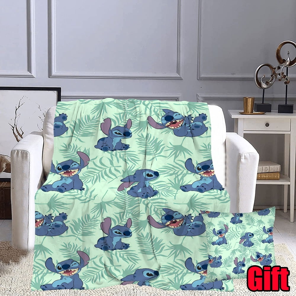 Disney Stitch Throw Blanket With Pillow Cover Flannel Sofa Blankets For ...