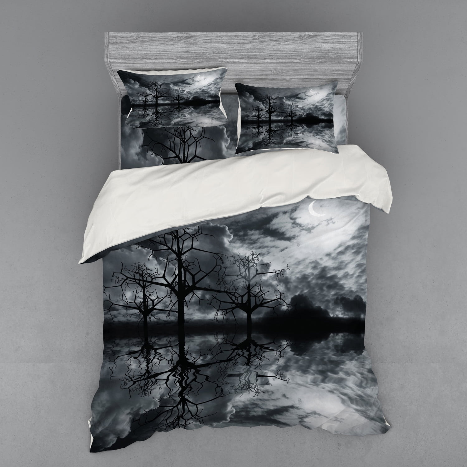 Ambesonne Landscape Bedding Set 4 Pcs, Trees Night Sky Cloud, Queen ...