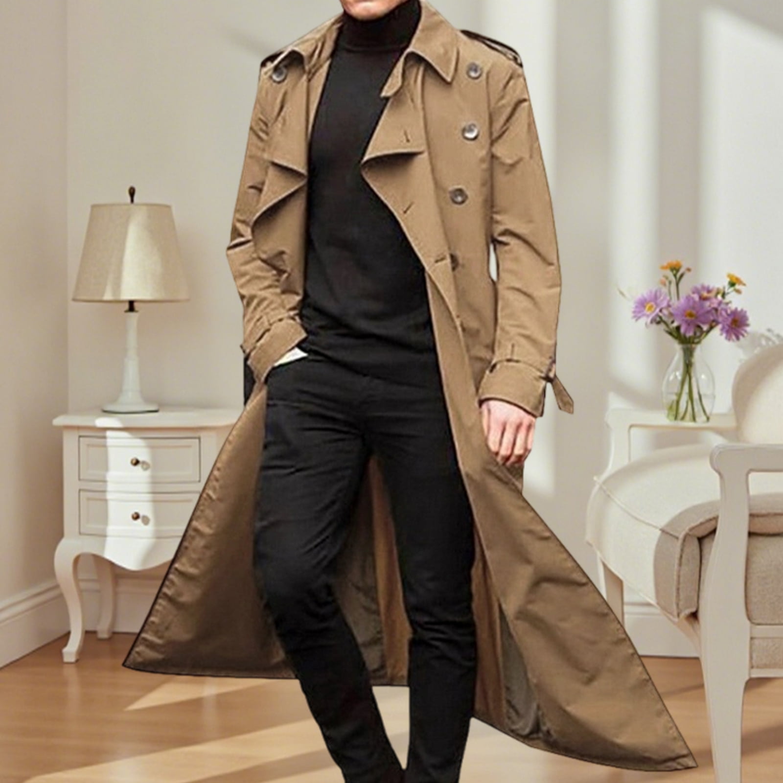 Click here for Argulvti Men‘s Belted Trench Coat Autumn Winter Lo... prices