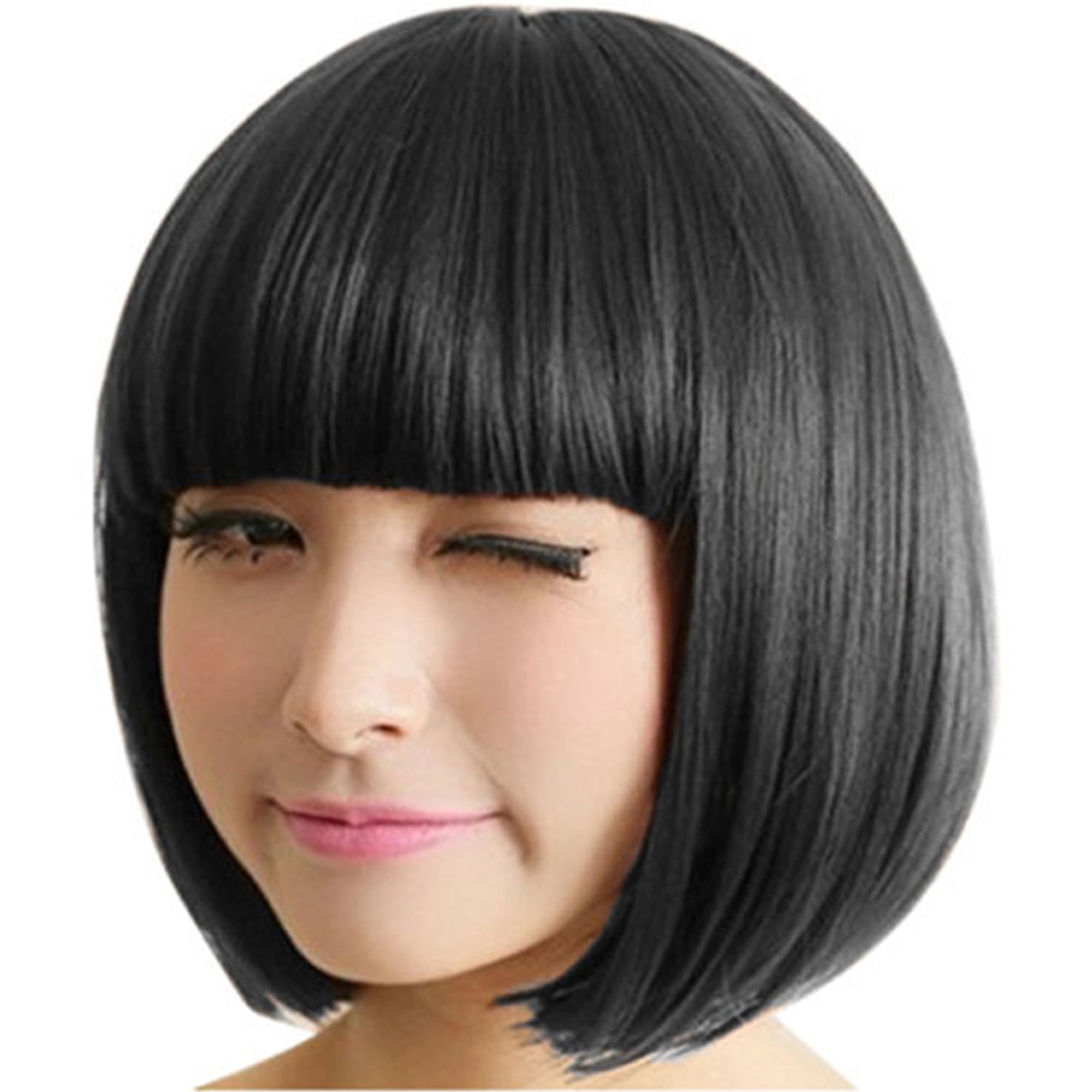 Caitzr Short Bob Hair Wigs Straight With Flat Bangs Cosplay Daily Party Wig For Women