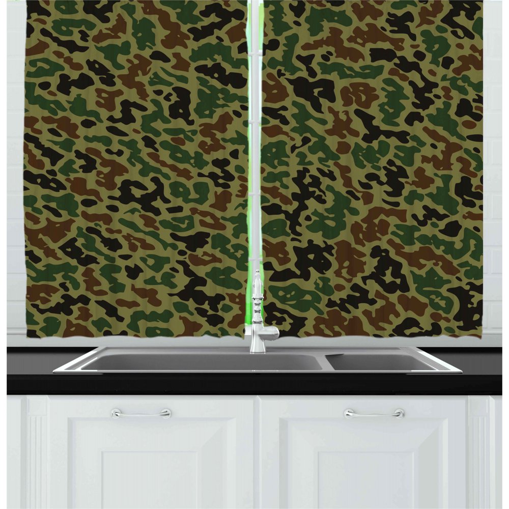 Camo Curtains 2 Panels Set Military Summer Camouflage Pattern Grungy