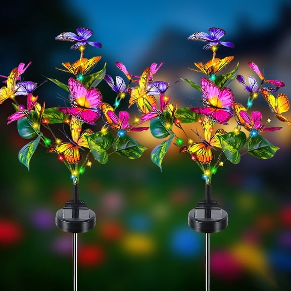 Bincy 2Pack Solar Butterfly Stake Lights, 22 LED Waterproof Outdoor ...