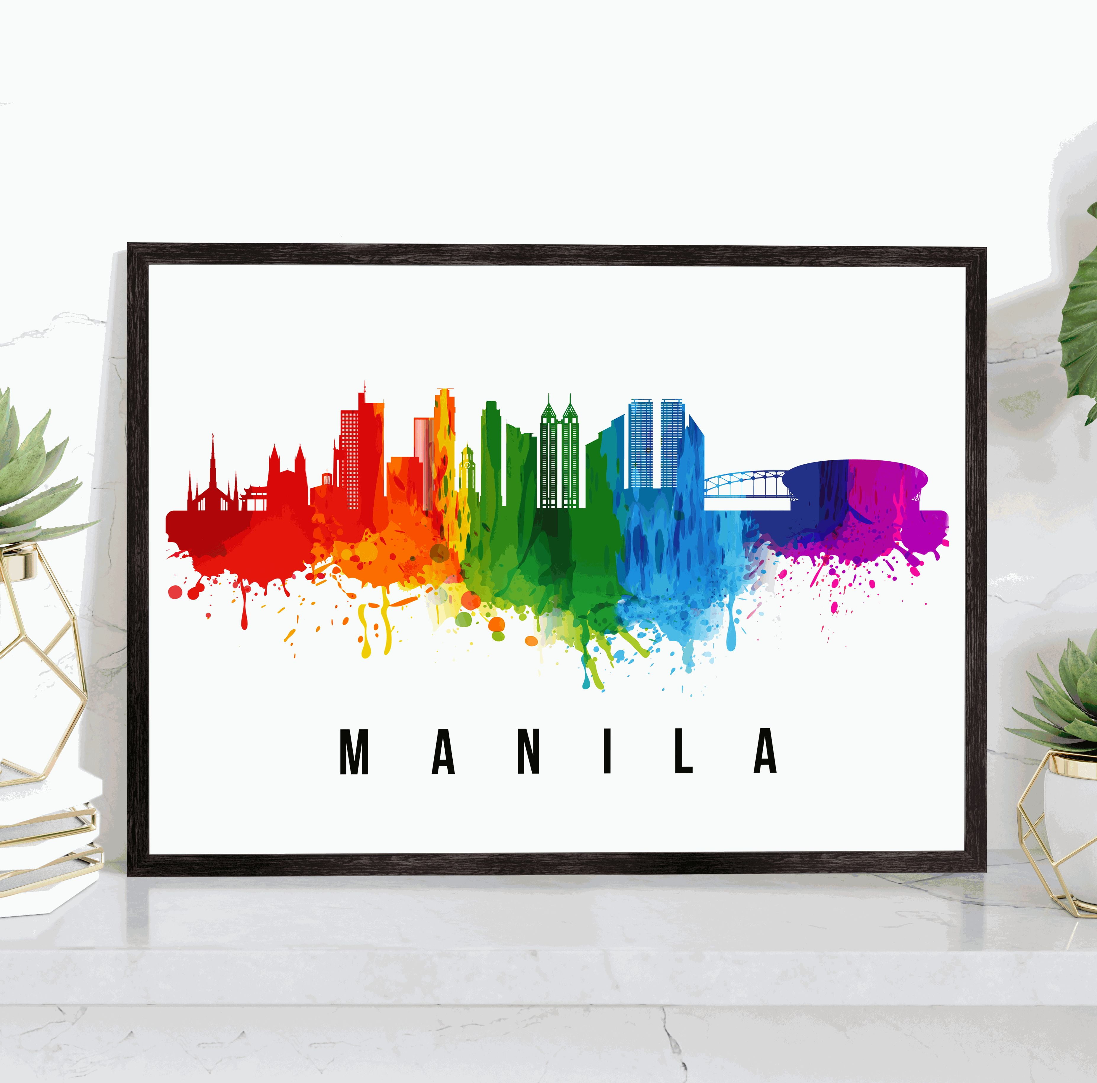 Pera Print Manila Skyline Philippines Poster, Manila Cityscape Painting ...