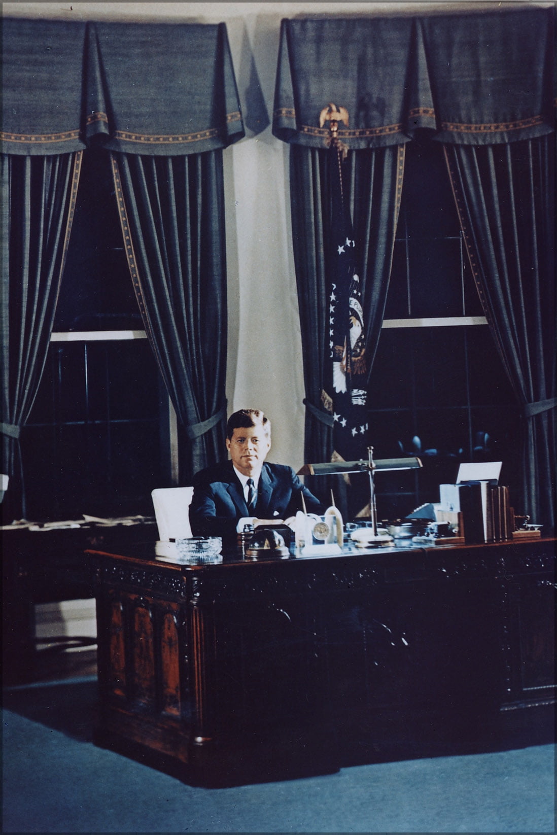 24"x36" Gallery Poster, Portrait of President Kennedy at his desk ...