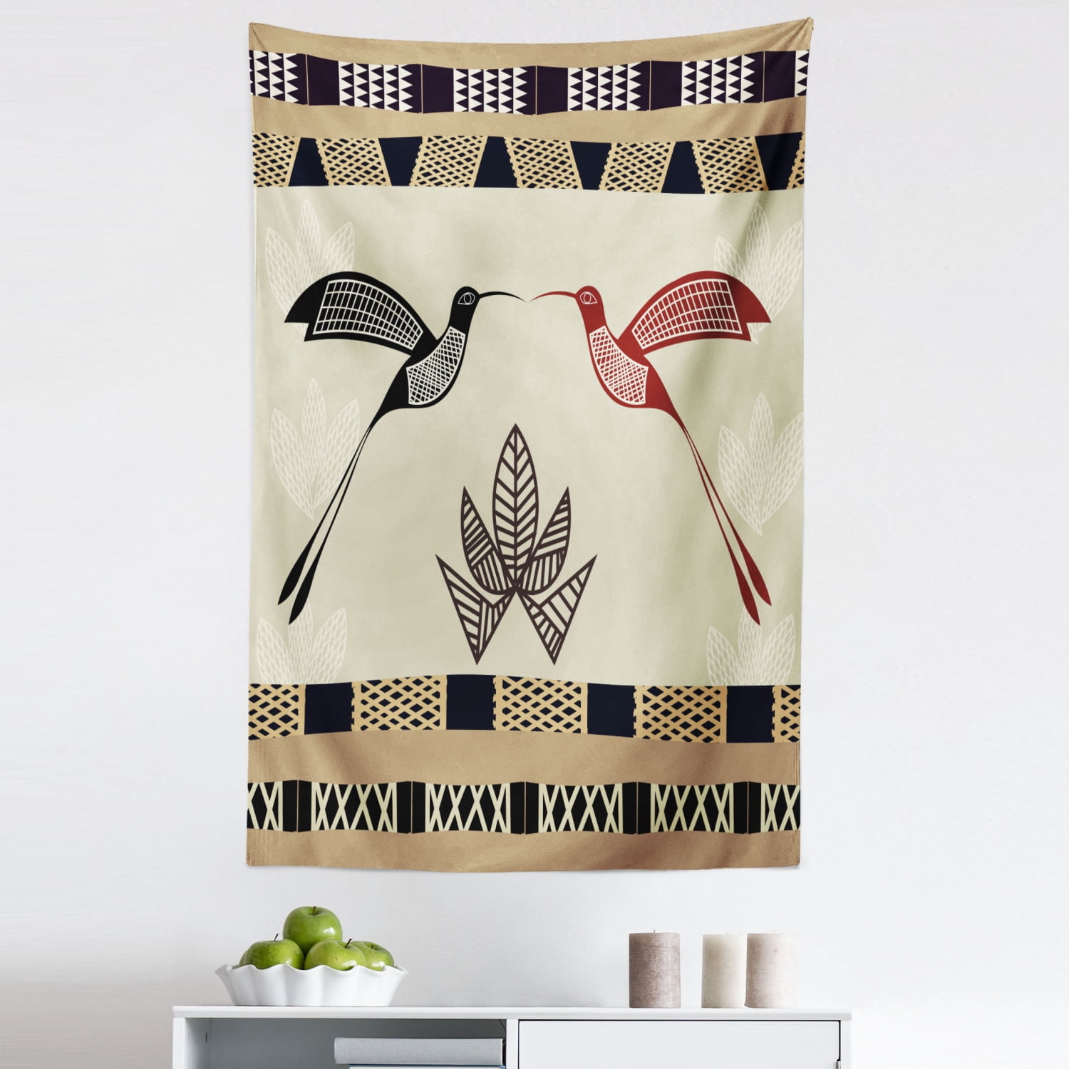 Tribal Tapestry, Image of Bamboo and Hummingbirds Geometric Pattern ...