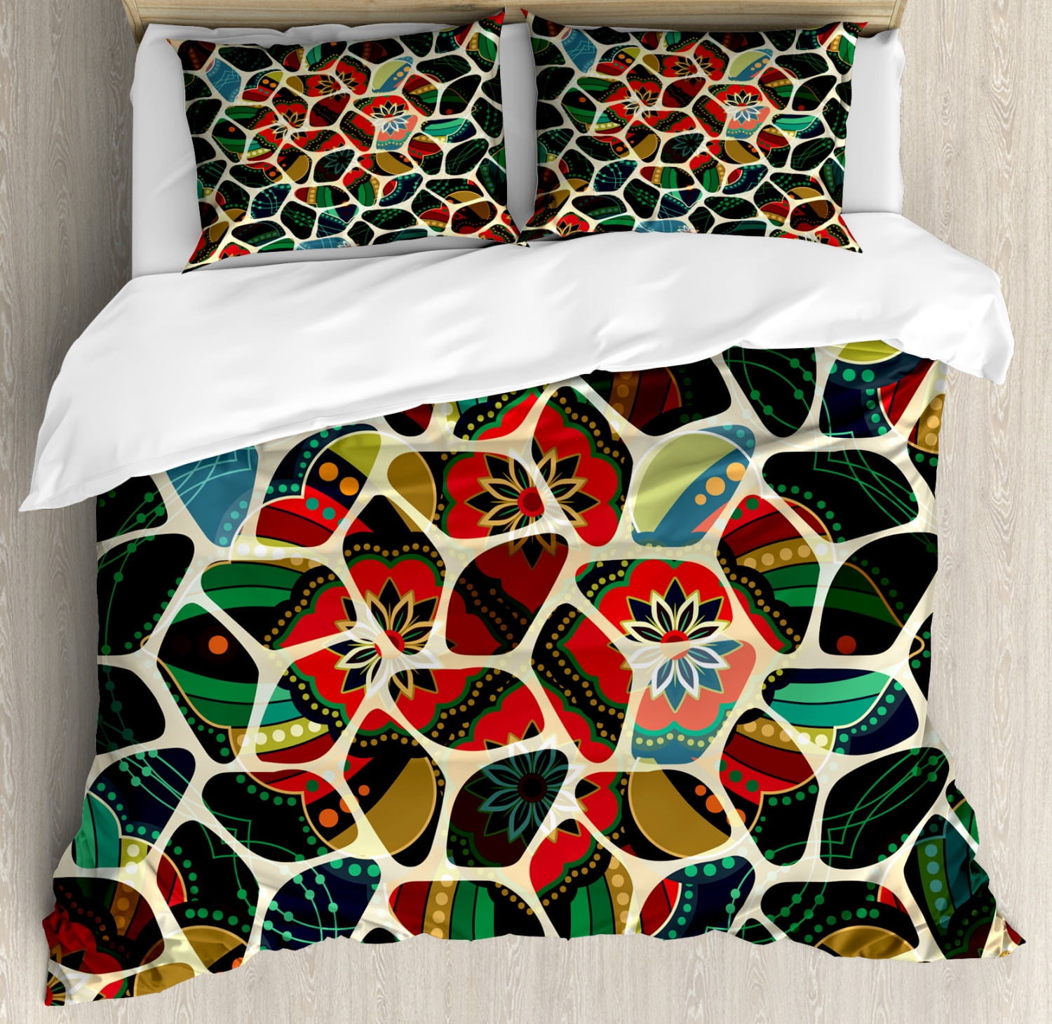Colorful Queen Size Duvet Cover Set, Abstract Pattern with Shapes ...