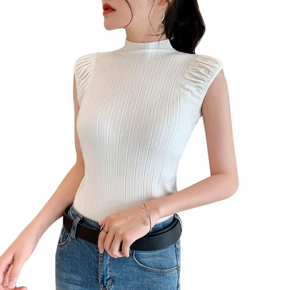 Knowza Womens Mock Neck Tank Tops Solid Half Turtleneck Slim Fit