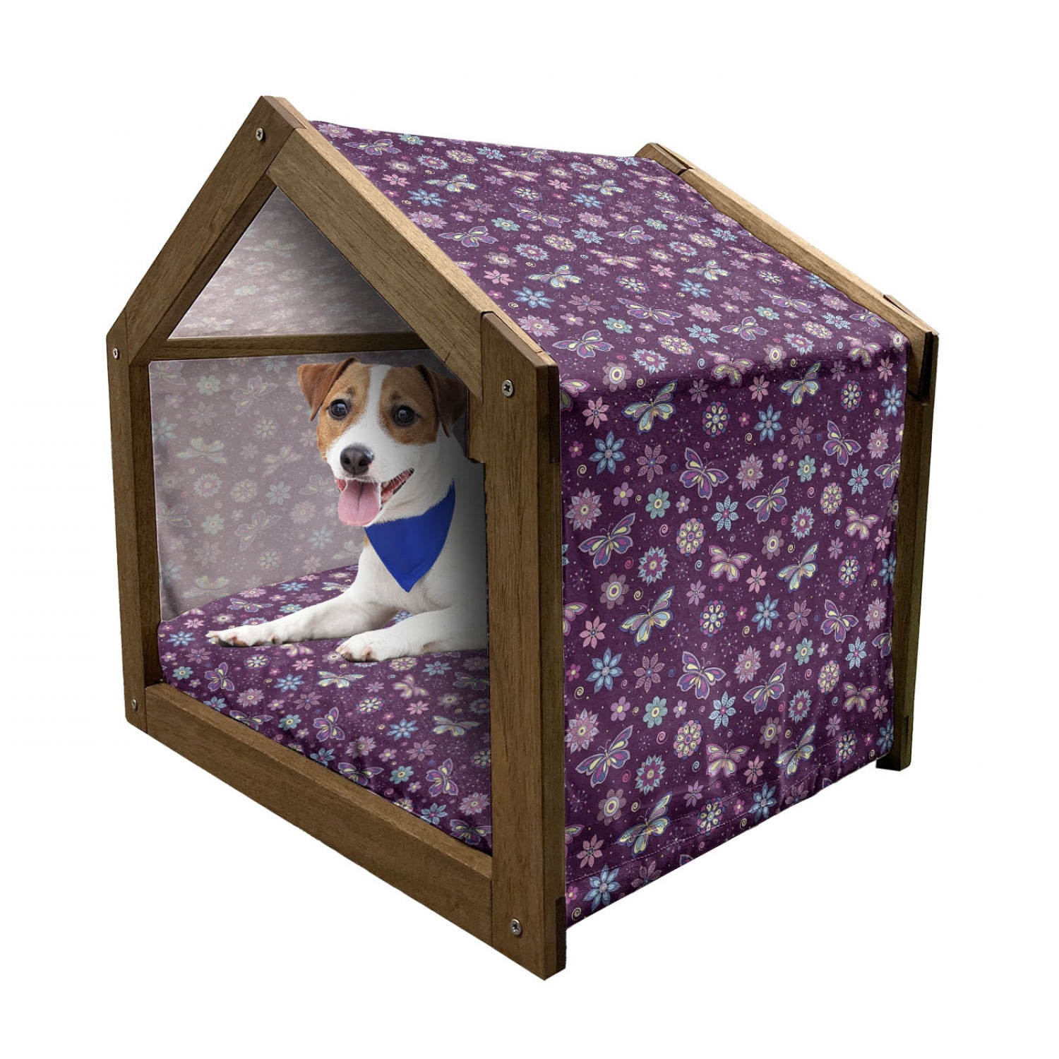 Butterfly Pet House, Vortex Shapes Polka Dots Background Flower Pattern ...