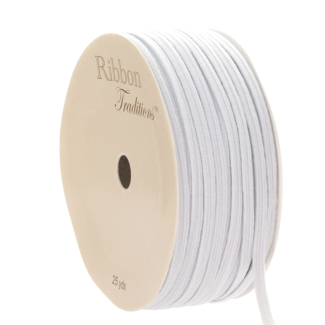 1/8" Width Skinny Elastic Band - Braided Cord - White 25 Yards - USA ...