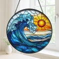 Beach Wave Coastal Stained Glass Style Window Hanging, Decorative ...