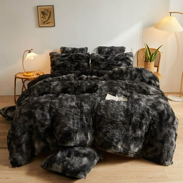 Wajade Plush Shaggy Comforter Set Fluffy Fuzzy Faux Fur Bedding Set ...