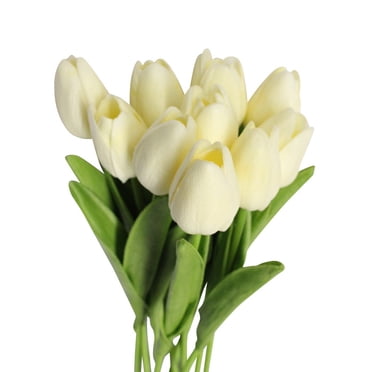 Deago 10 Pcs Artificial Tulips Flowers Real Touch PU Tulips Arrangement ...