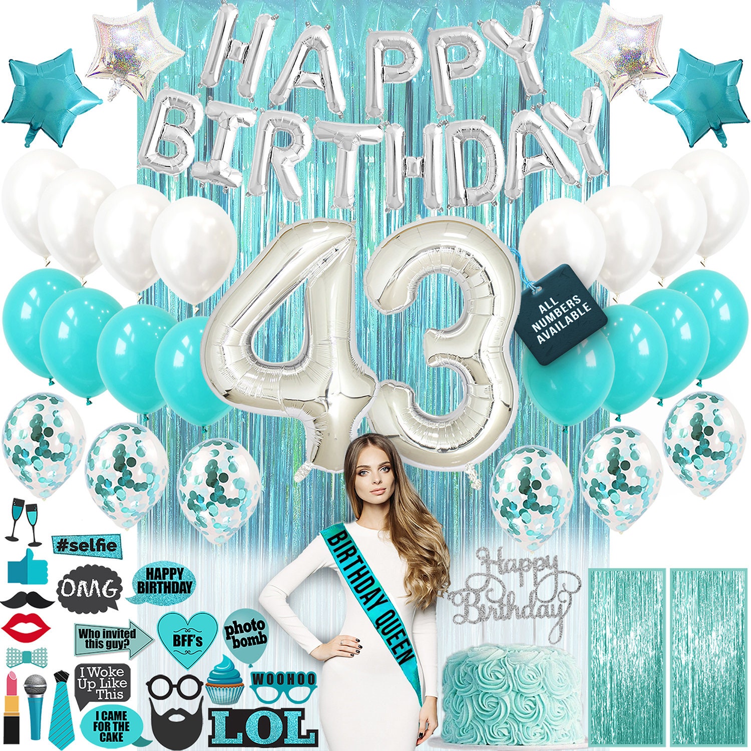 43rd Birthday Decoration Teal Green, 43rd Party Supplies Decoration ...