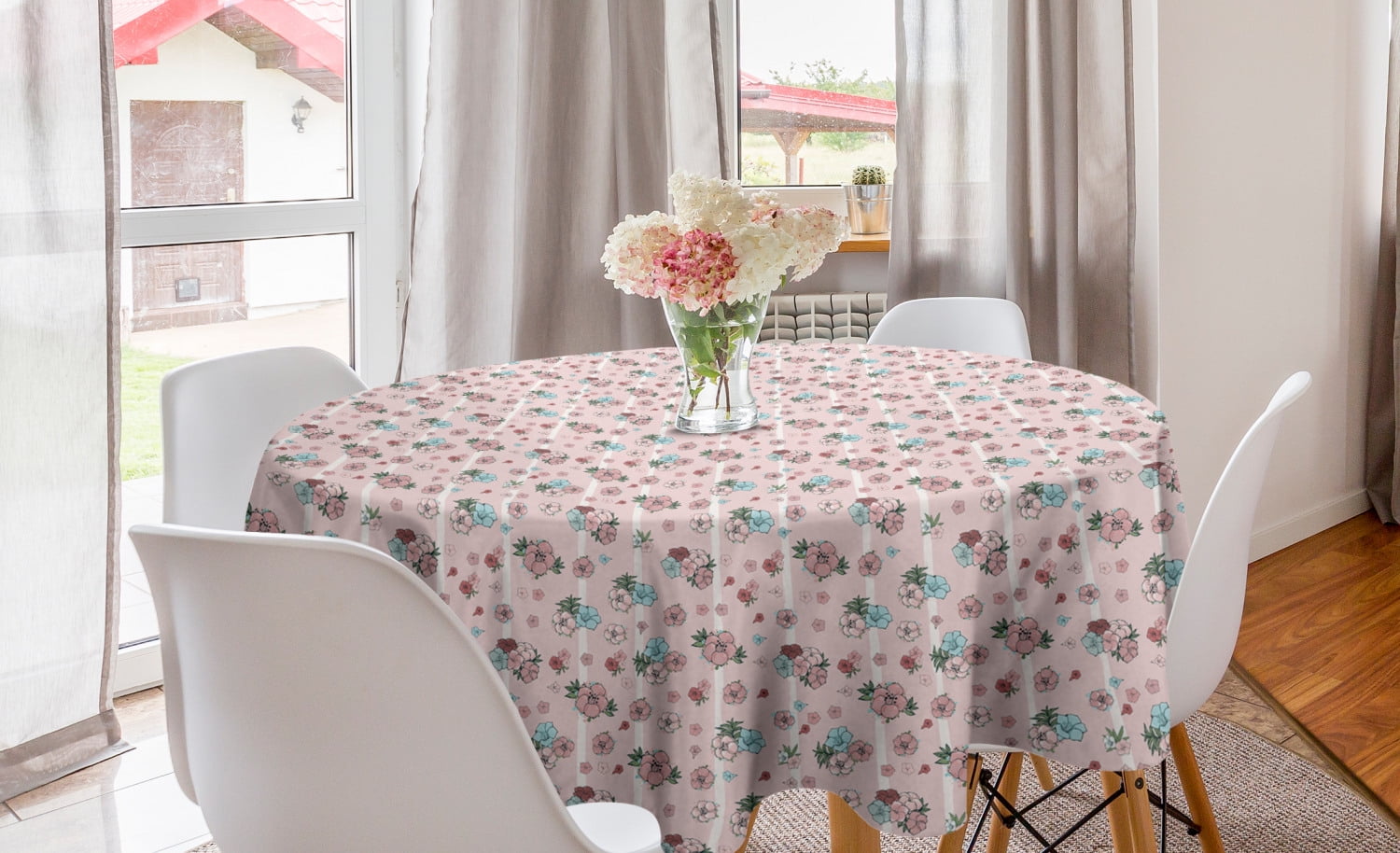 Floral Round Tablecloth, Exotic Colorful Flowers in Repetitive Style on ...