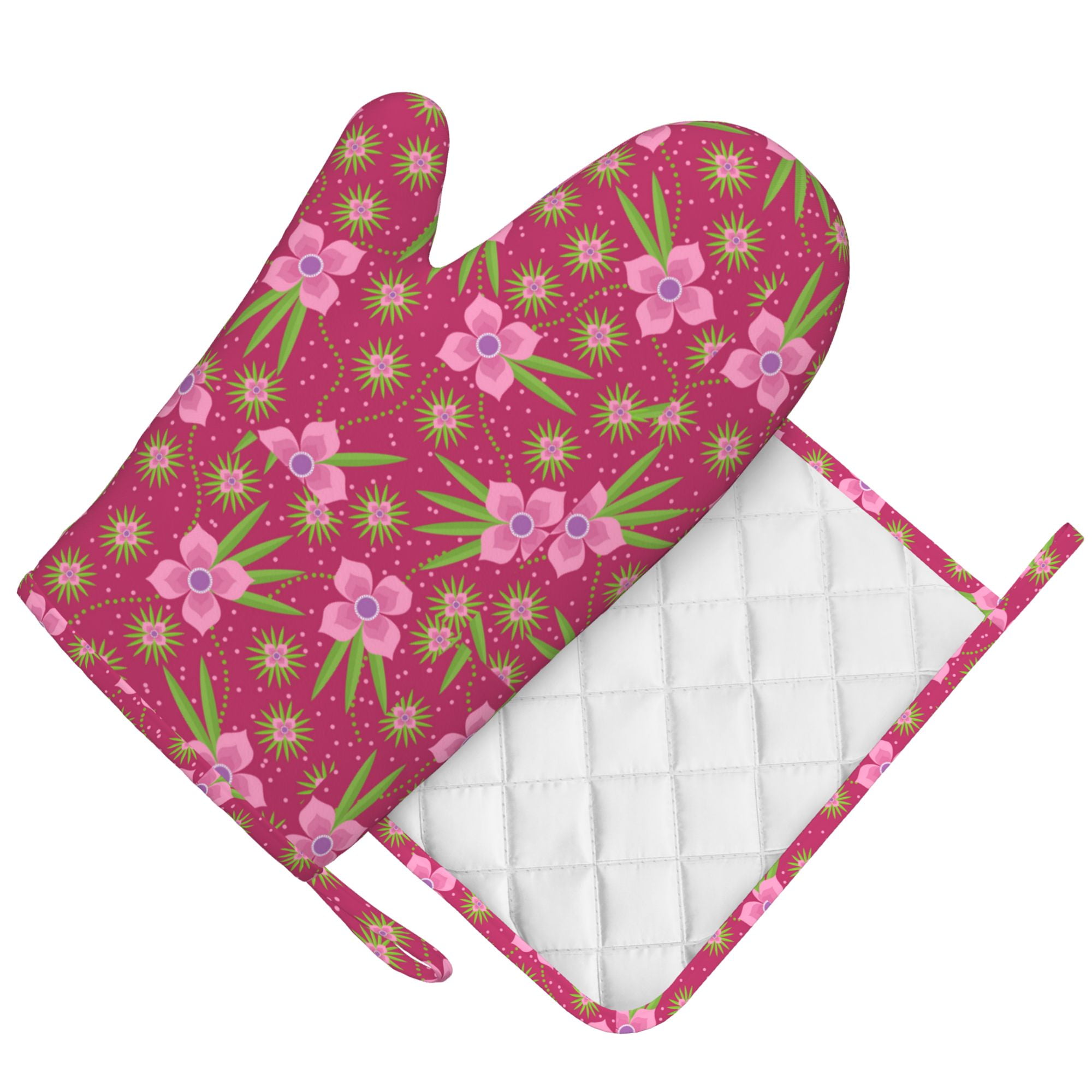 DouZhe Oven Mitts and Pot Holders Sets, Pink Spring Flowers Prints Non ...
