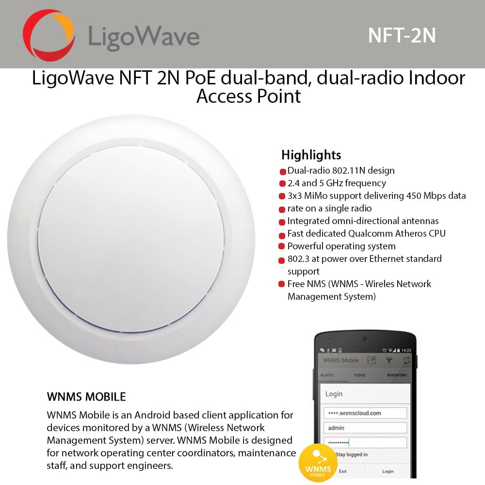 LigoWave NFT 2N dual-band, dual-radio MIMO 3x3 802.3af PoE Indoor ...