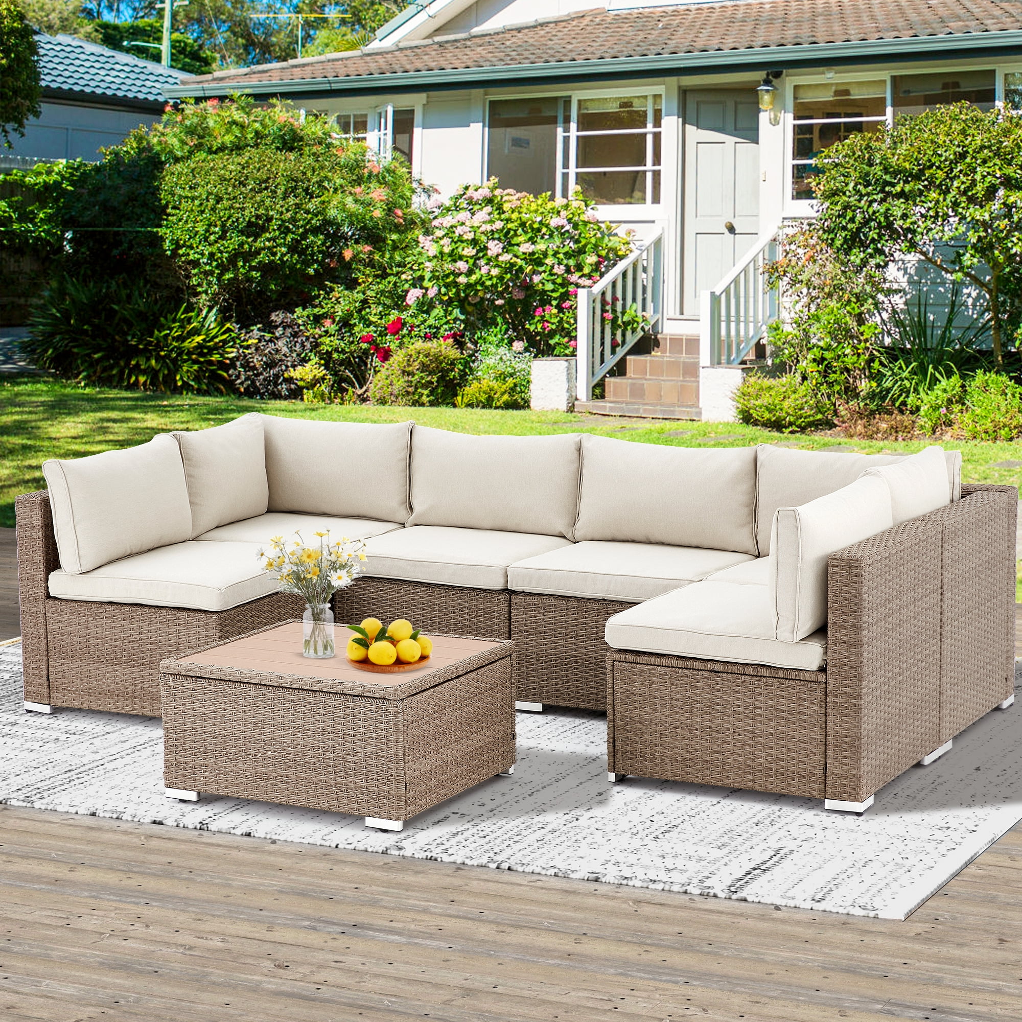 Homrest 7-Piece Rattan Sectional Corner Patio Couch - All-Weather ...
