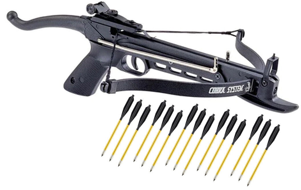 80lbs Self Cocking Hunting Pistol Crossbow with 15 Metal Arrows Black ...