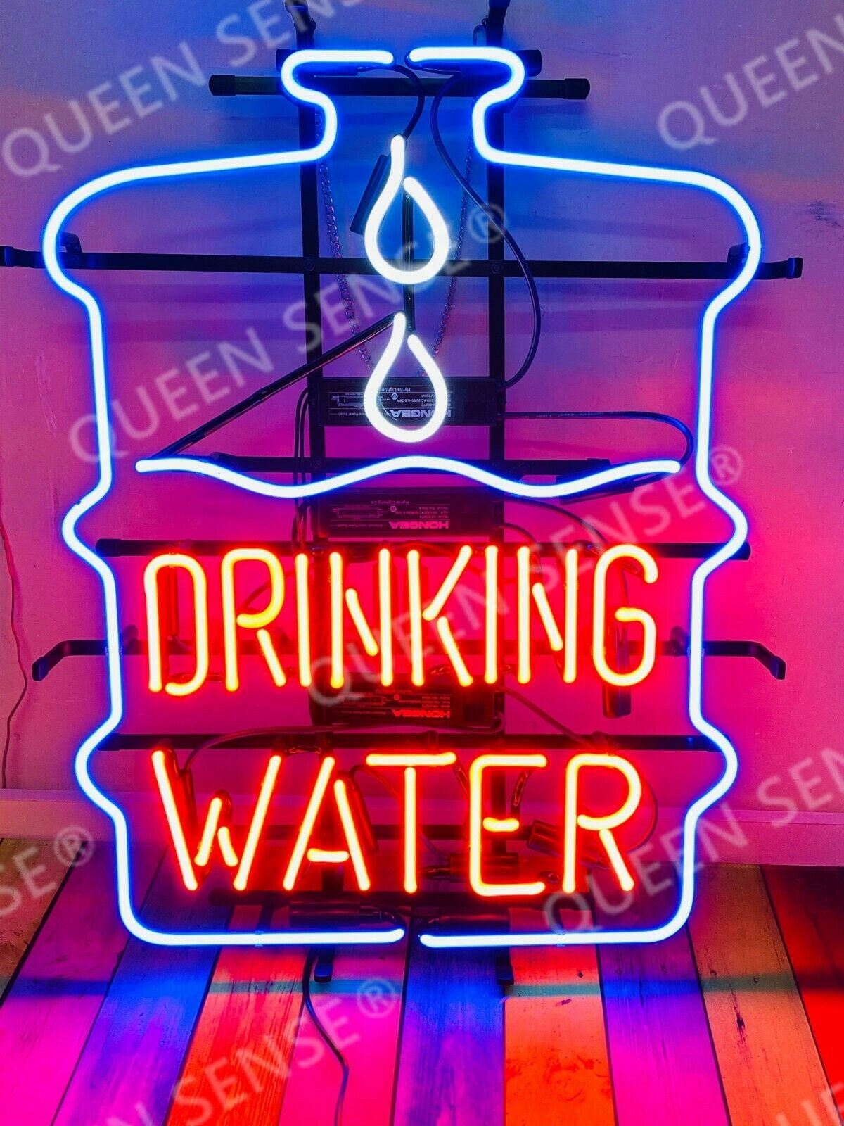 Queen Sense 32"x24" Drinking Water Neon Sign Handmade Man Cave Neon ...