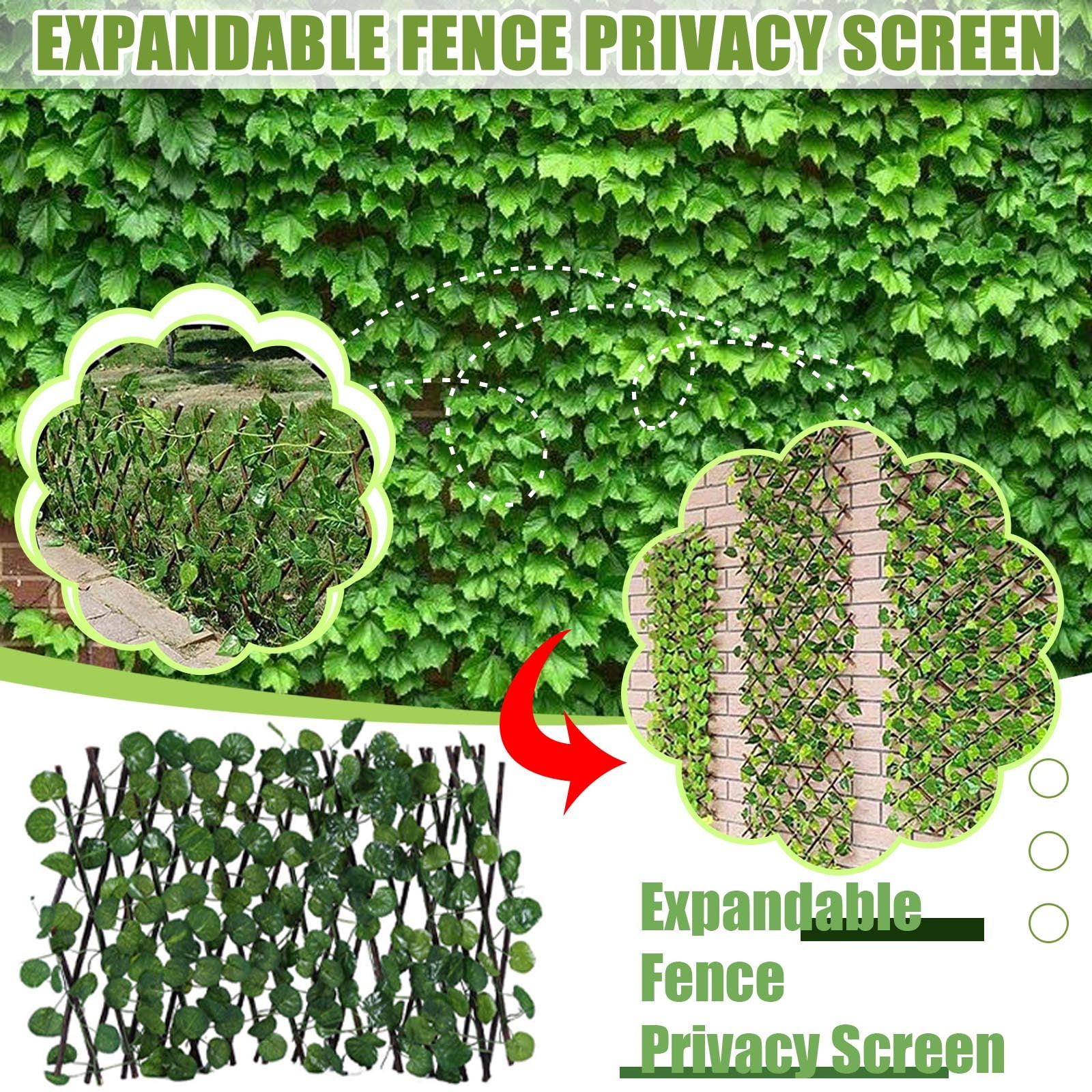 LINMOUA Expanding Fence Retractable Fence Screen with Plant Artificial ...