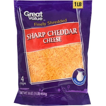 Great Value Finely Shredded Sharp Cheddar Cheese, 16 oz - Walmart.com