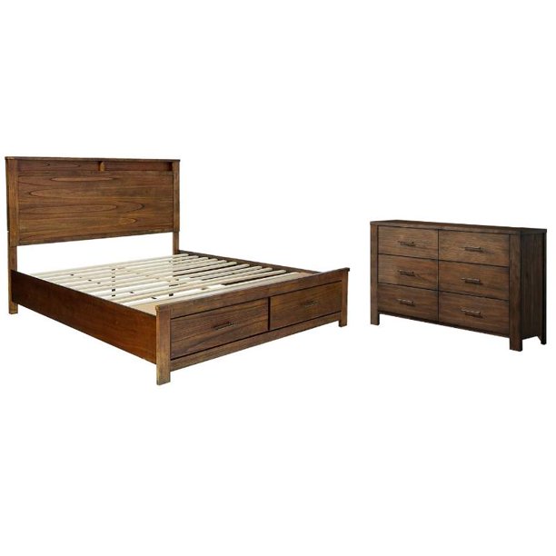 Home Square 2-Piece Set with King Bed with Storage and 6 Drawer Dresser ...
