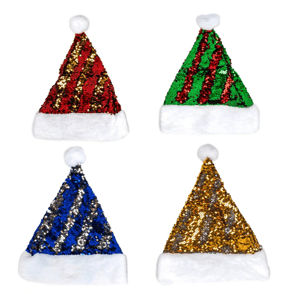 Christmas House Festive Reversible Sequin Santa Hats, 15 in.; Mix of 4 ...