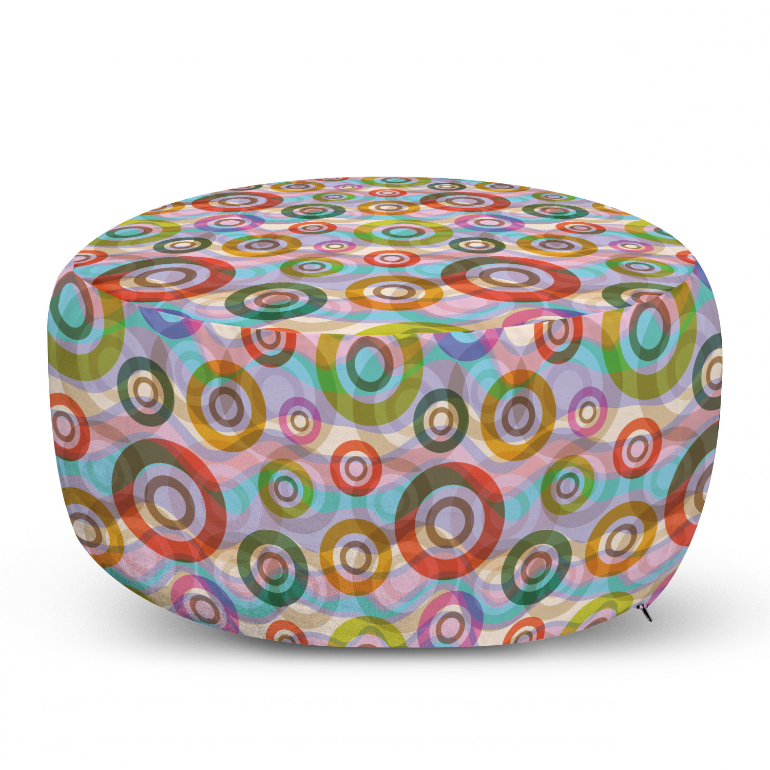 Retro Pouf Cover with Zipper, Hippie Style Punk Sixties Circles Ring ...