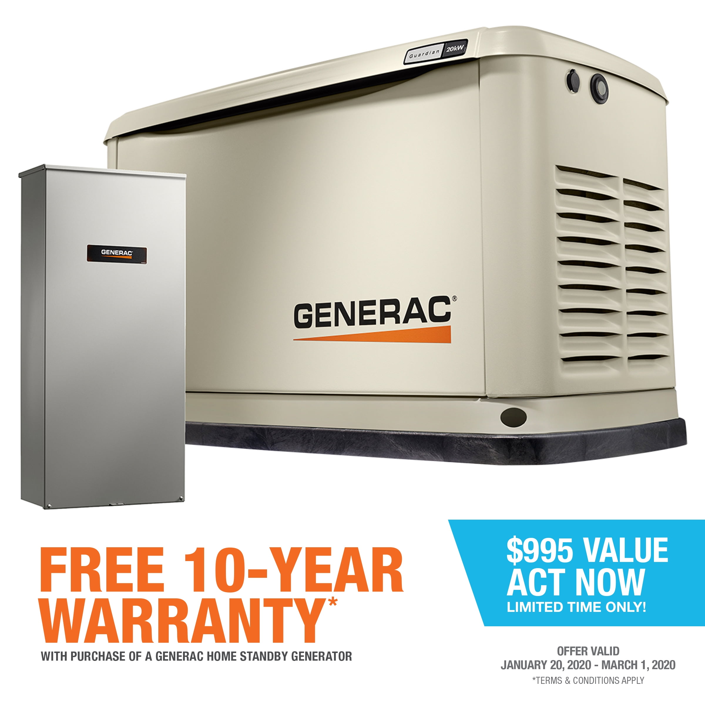 Generac Guardian Series 20/18kW Air-Cooled Standby Generator with Wi-Fi ...