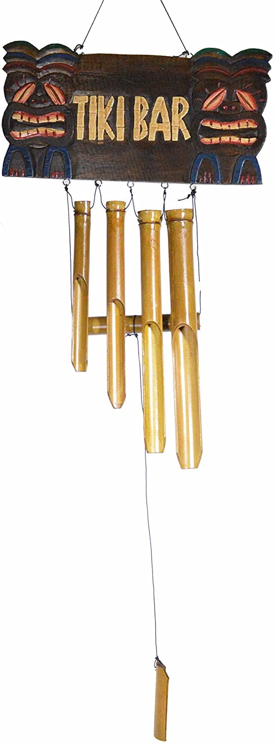 HAND CARVED LARGE BEAUTIFUL BAMBOO WOOD POLYNESIAN TIKI MASK WIND CHIME ...