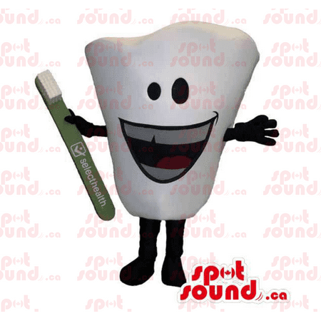 Large Peculiar White Tooth SPOTSOUND Mascot With Toothbrush And Face ...