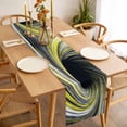 Abstract Swirling Vortex Dining Table Runner, Yellow Gray Spiral Lines ...
