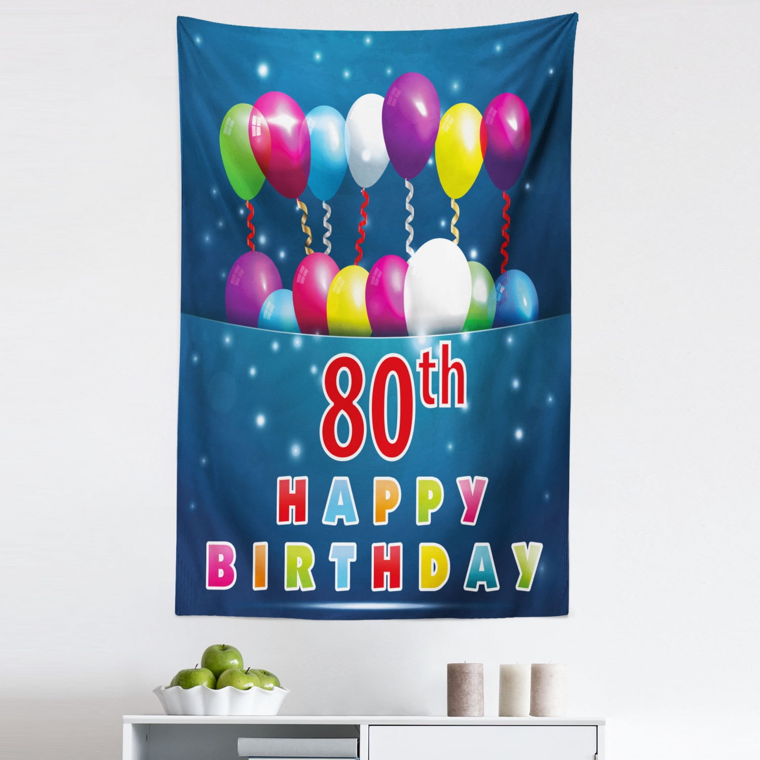 Colorful Tapestry, Happy Birthday Words with Colorful Baloons on Blue ...