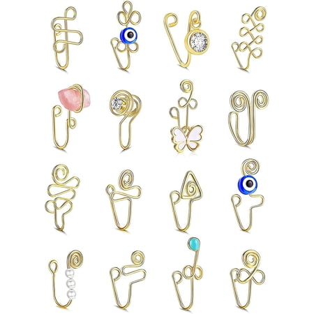 16PCS African Nose Cuff Non Piercing Clip On Nose Ring for Women Men ...