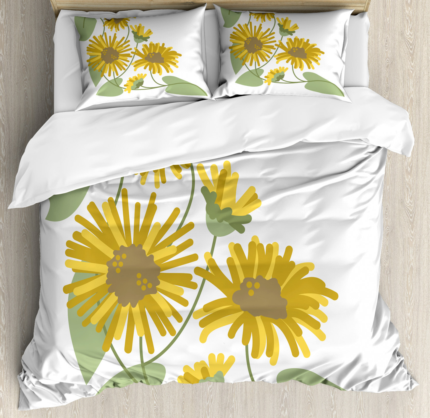 Aster Duvet Cover Set King Size, Hand Drawn Style Bedding Plants with ...