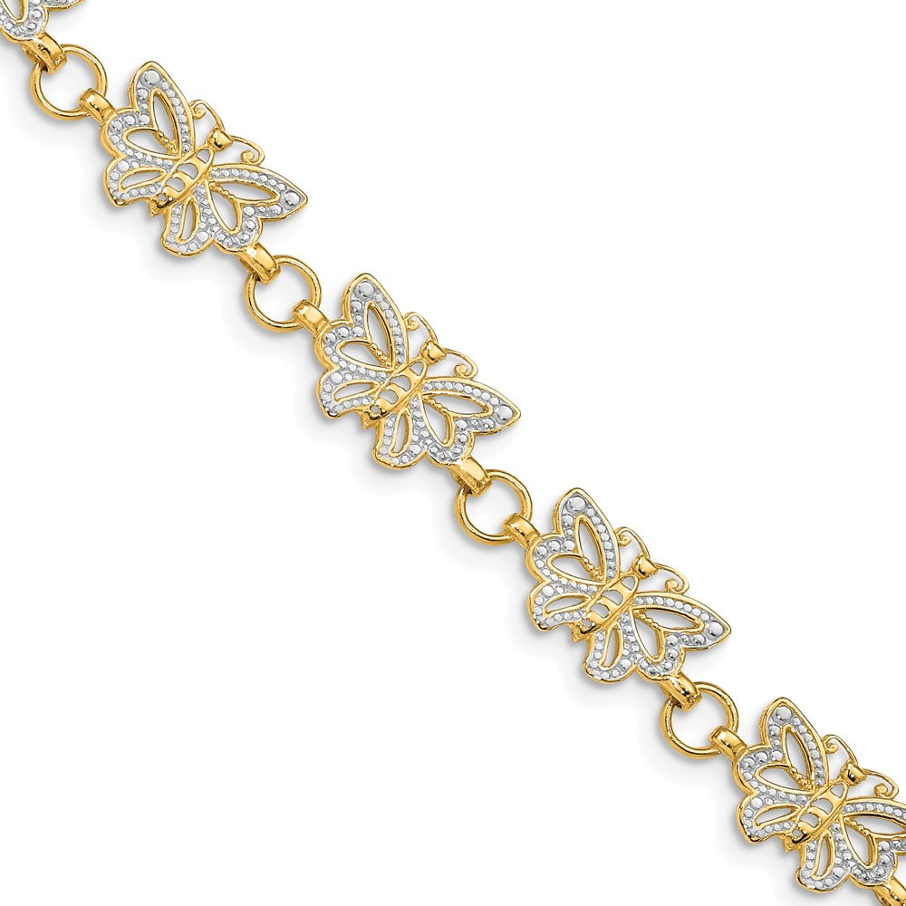 Solid 14k Yellow Gold Two Toned Butterfly Bracelet - with Secure ...